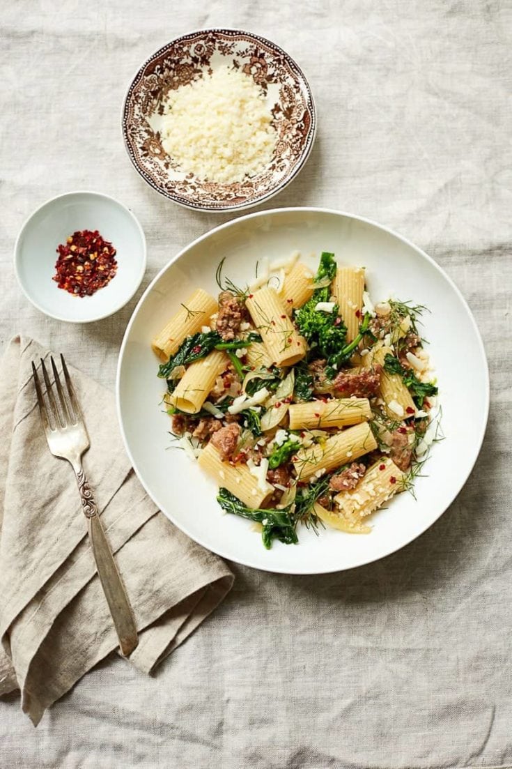 Sausage and Broccoli Rabe Rigatoni Pasta - Familystyle Food