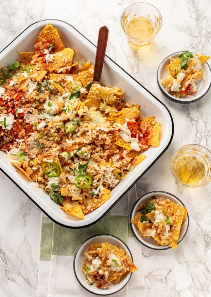 Roasted Corn Nachos (Elotes-Style) - Familystyle Food