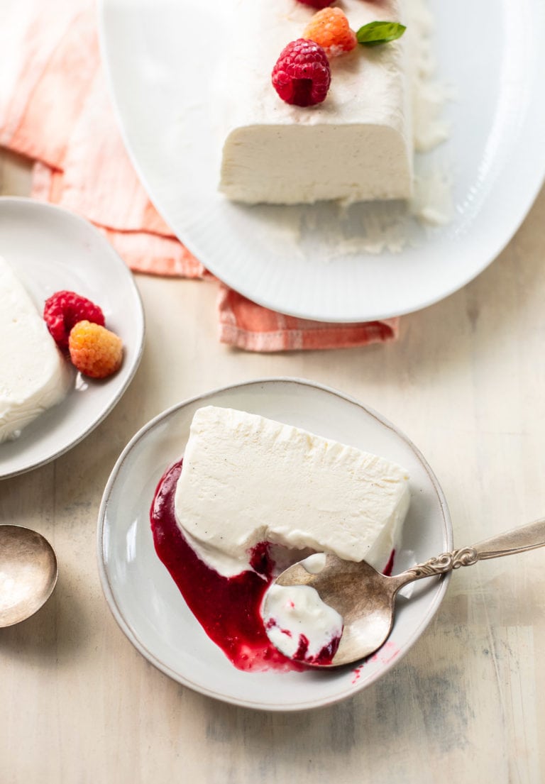 Vanilla Semifreddo with Raspberry Sauce - Familystyle Food