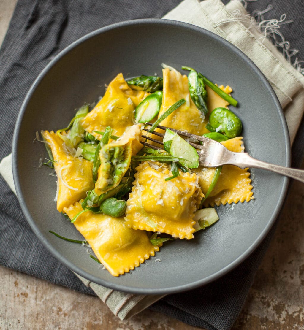 Homemade Ravioli with Fava Beans and Ricotta