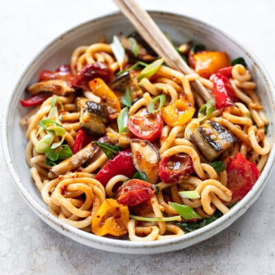 Sesame Udon Noodles with Roasted Vegetables - Familystyle Food