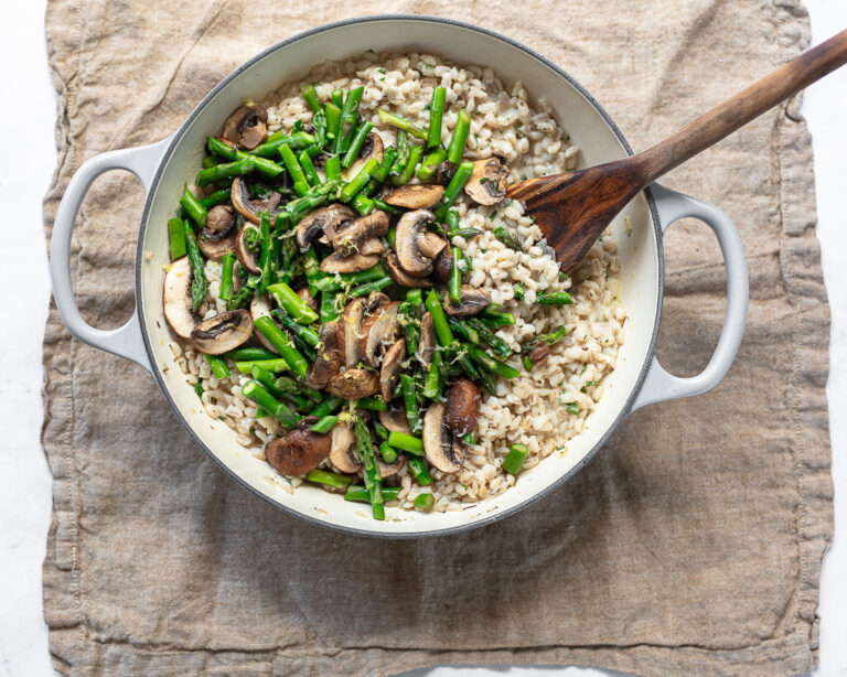 Barley Risotto with Fresh Mushrooms and Asparagus - Familystyle Food