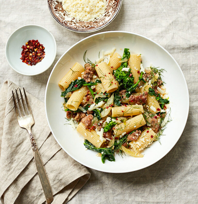 Sausage and Broccoli Rabe Rigatoni Pasta - Familystyle Food
