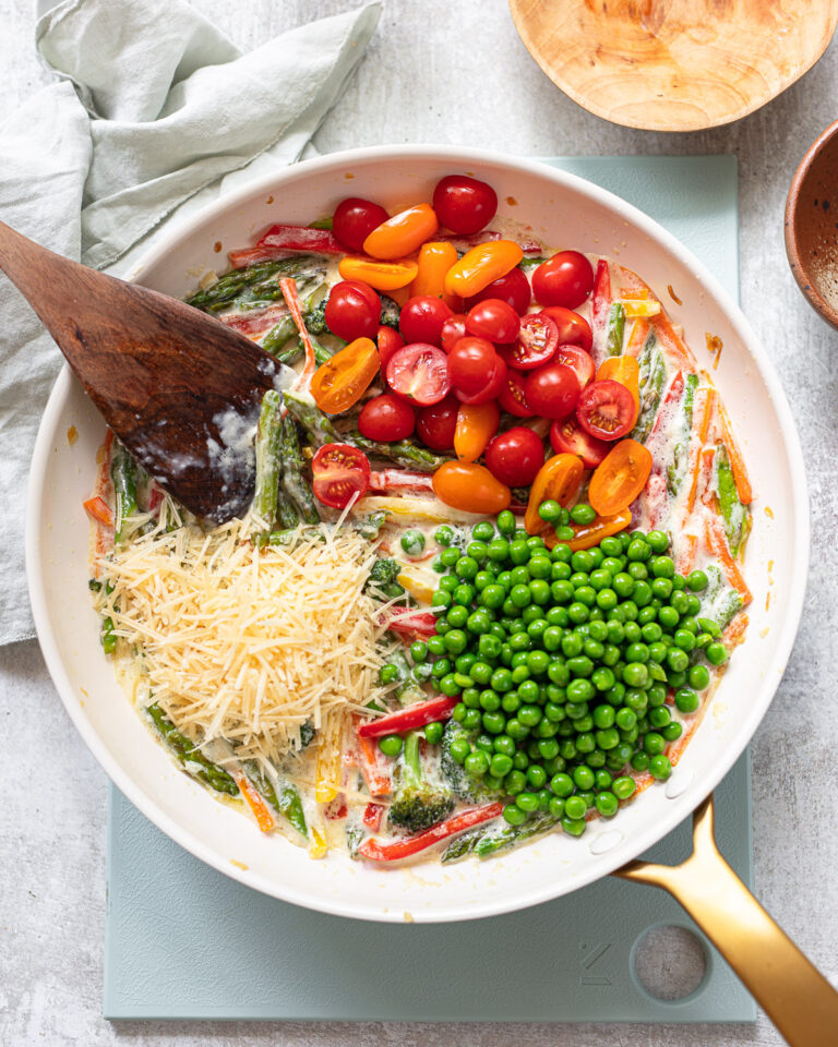 Vegetable Pasta Primavera with Cream Sauce - Familystyle Food
