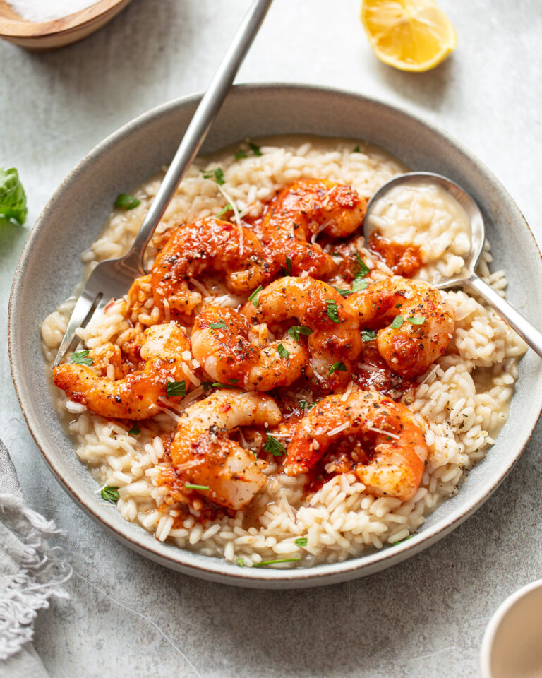 Sautéed Shrimp Risotto with Tomato Butter Sauce - Familystyle Food