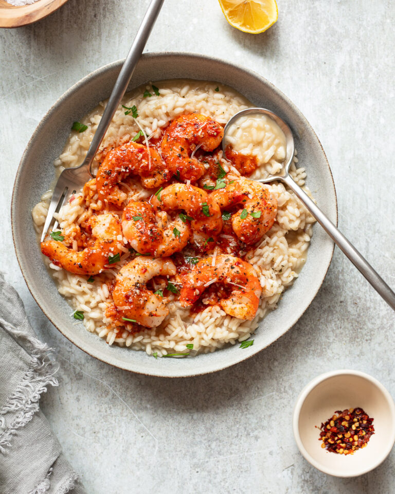 Sautéed Shrimp Risotto with Tomato Butter Sauce - Familystyle Food