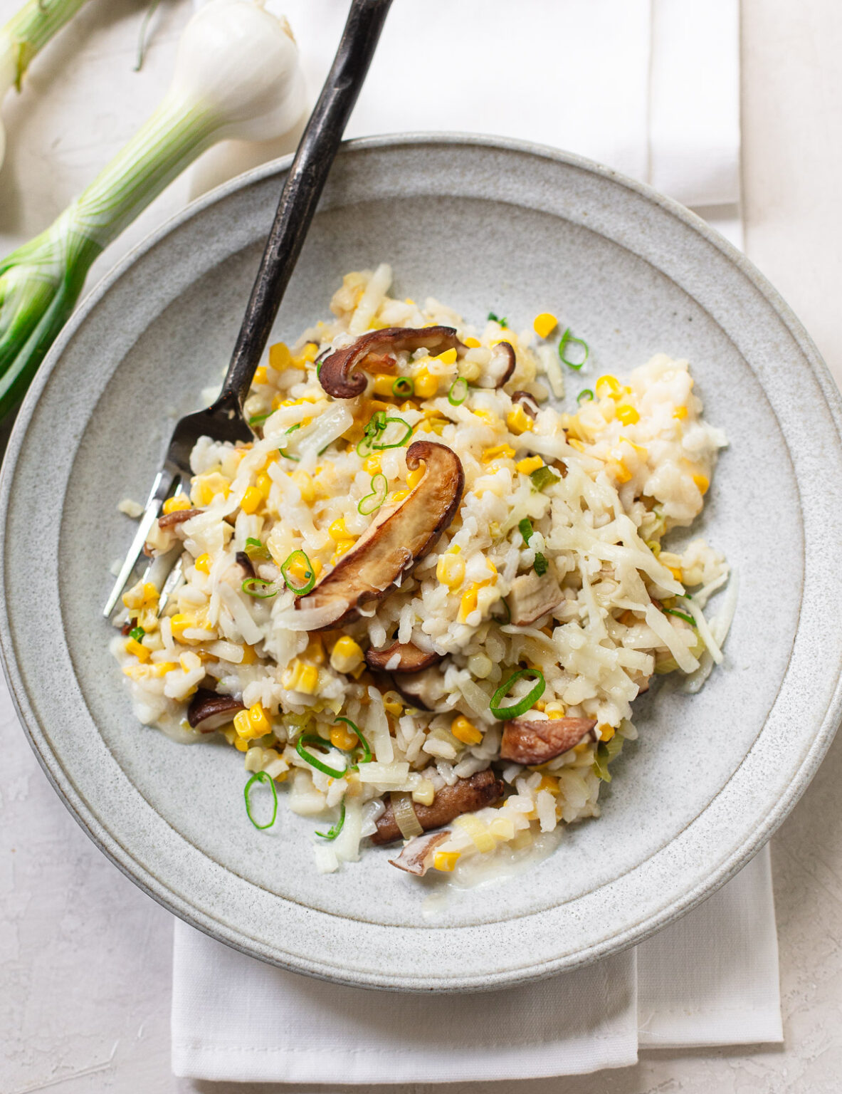 Sweet Corn Risotto with Cheddar and Mushrooms - Familystyle Food