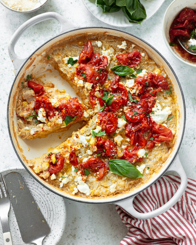 Baked Polenta Skillet with Saucy Tomatoes - Familystyle Food